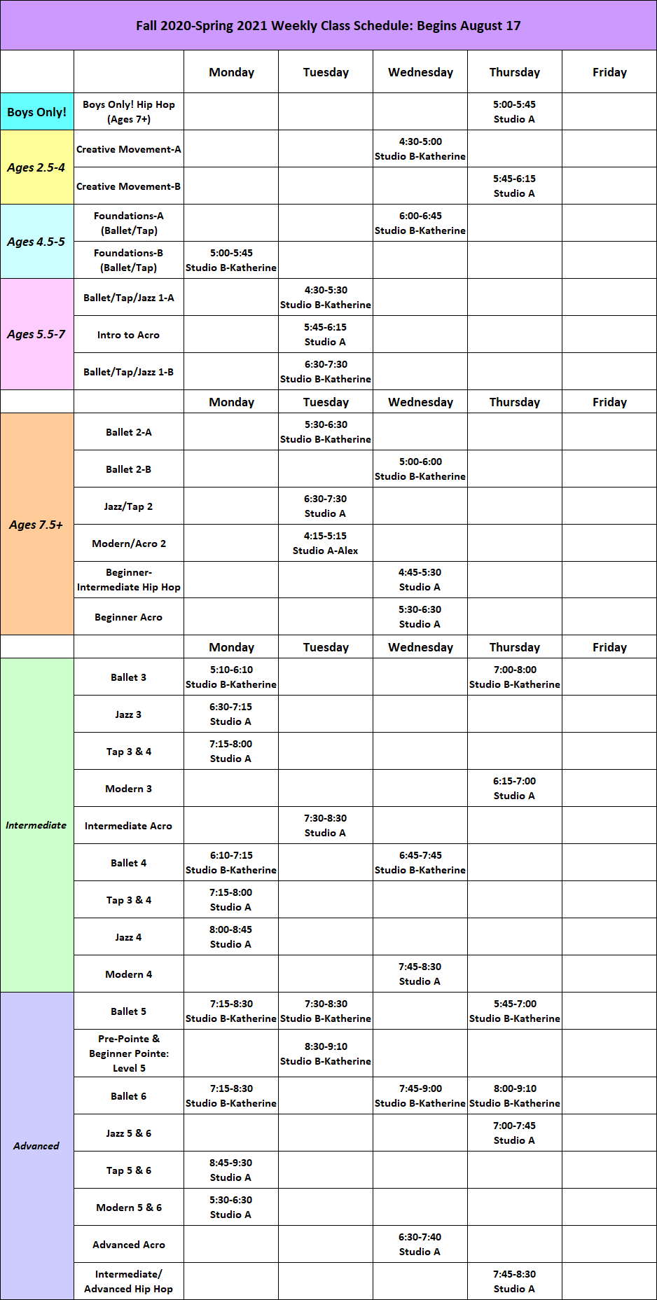 Fall-Spring – Southeast School of Dance